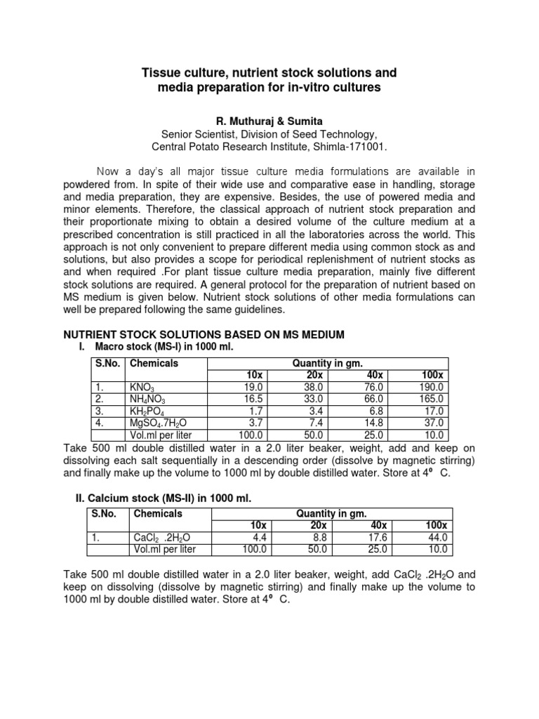 MS Media Preparation-good | Growth Medium | Molar Concentration