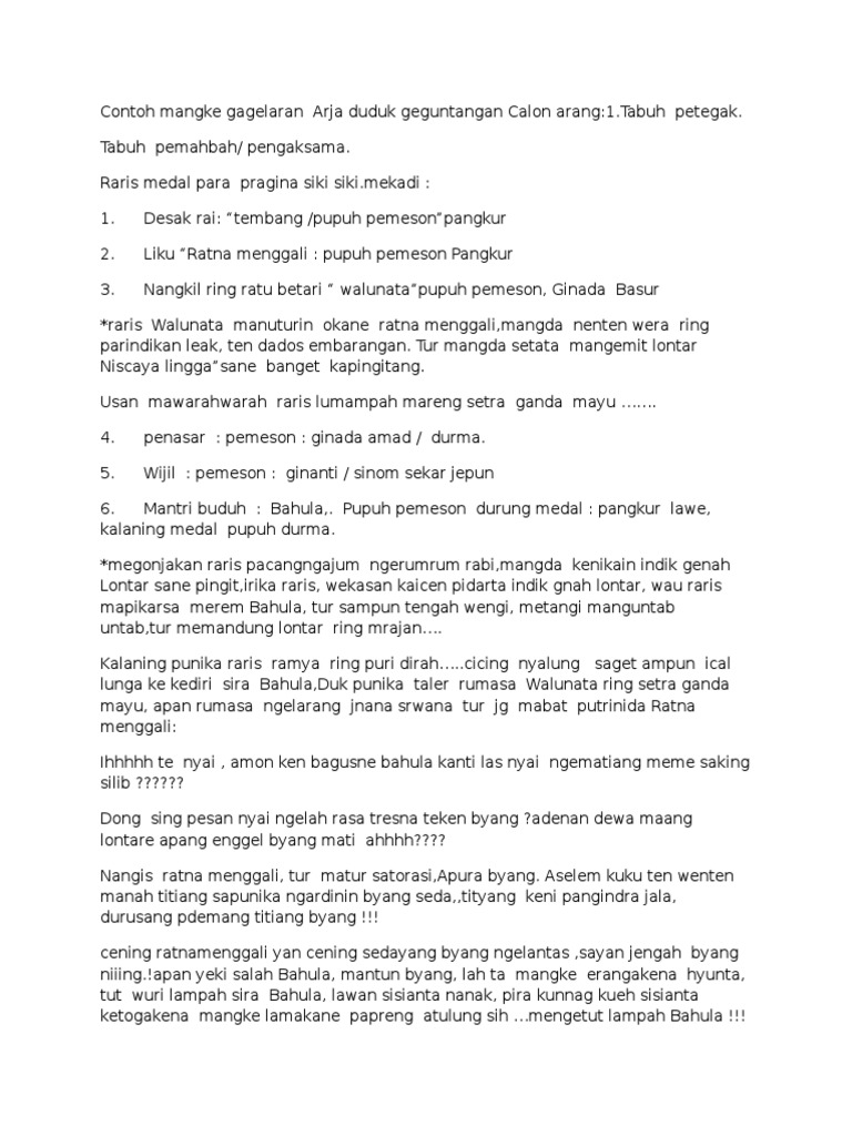 Contoh Mangke Gagelaran Arja Duduk Geguntangan Calon Arang | PDF | Seni ...
