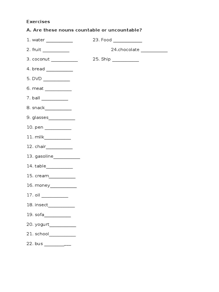 Countable vs Uncountable Nouns Quiz | PDF
