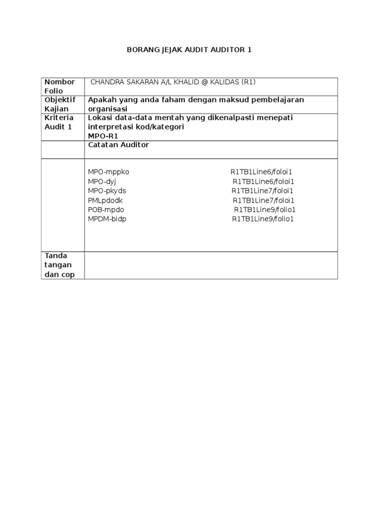 Borang Jejak Audit Auditor 1 | PDF
