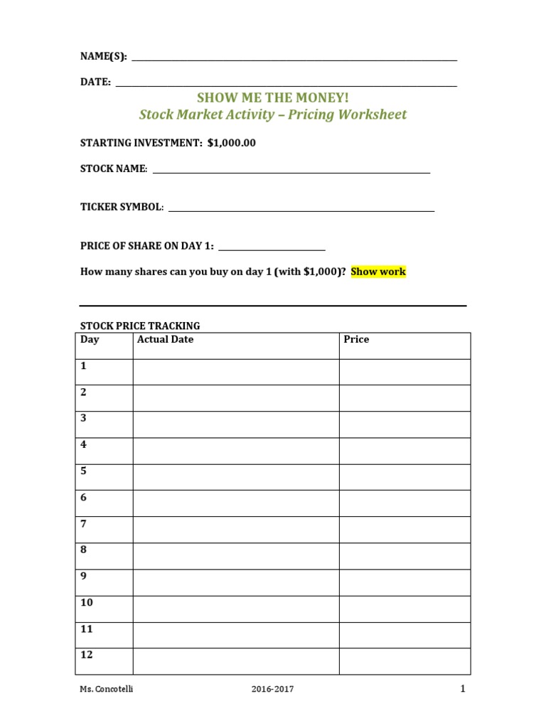 2016-2017 Stock Prices Worksheet | PDF | Business | Finance & Money ...