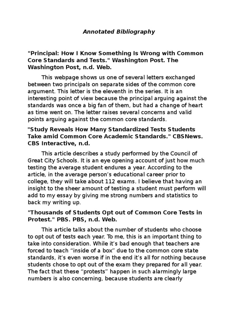 Annotated Bibliography | Common Core State Standards Initiative | Test ...