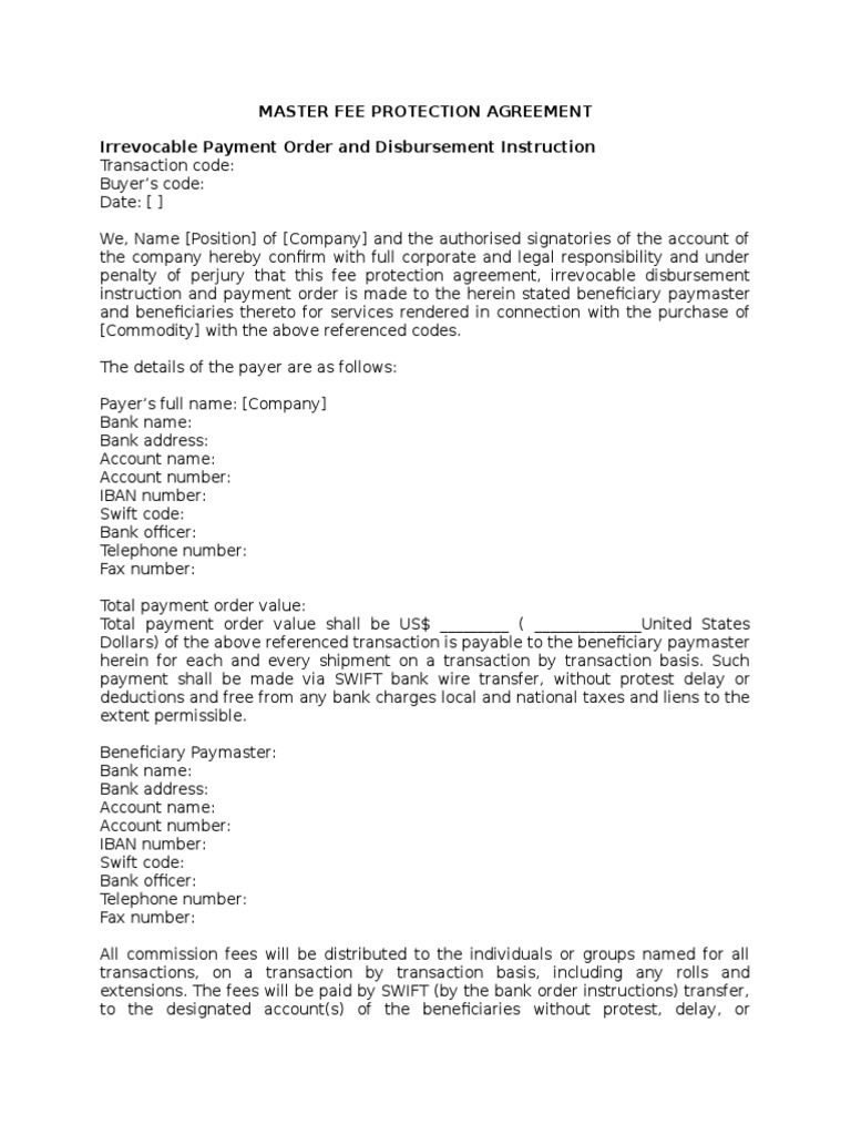 Master Fee Protection Agreement | PDF | Financial Transaction | Payments