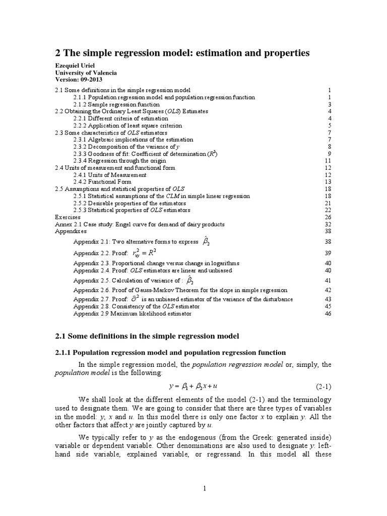2 Simple Regression Model Estimation and Properties | PDF | Estimator | Ordinary Least Squares