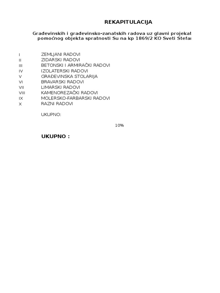 Predmer I Predracun UP66 Kuca Za Goste - Izvodjacki | PDF