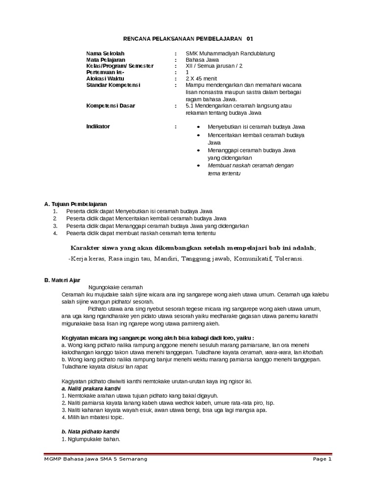 RPP B Jawa Xii 2 2010 2011 | PDF