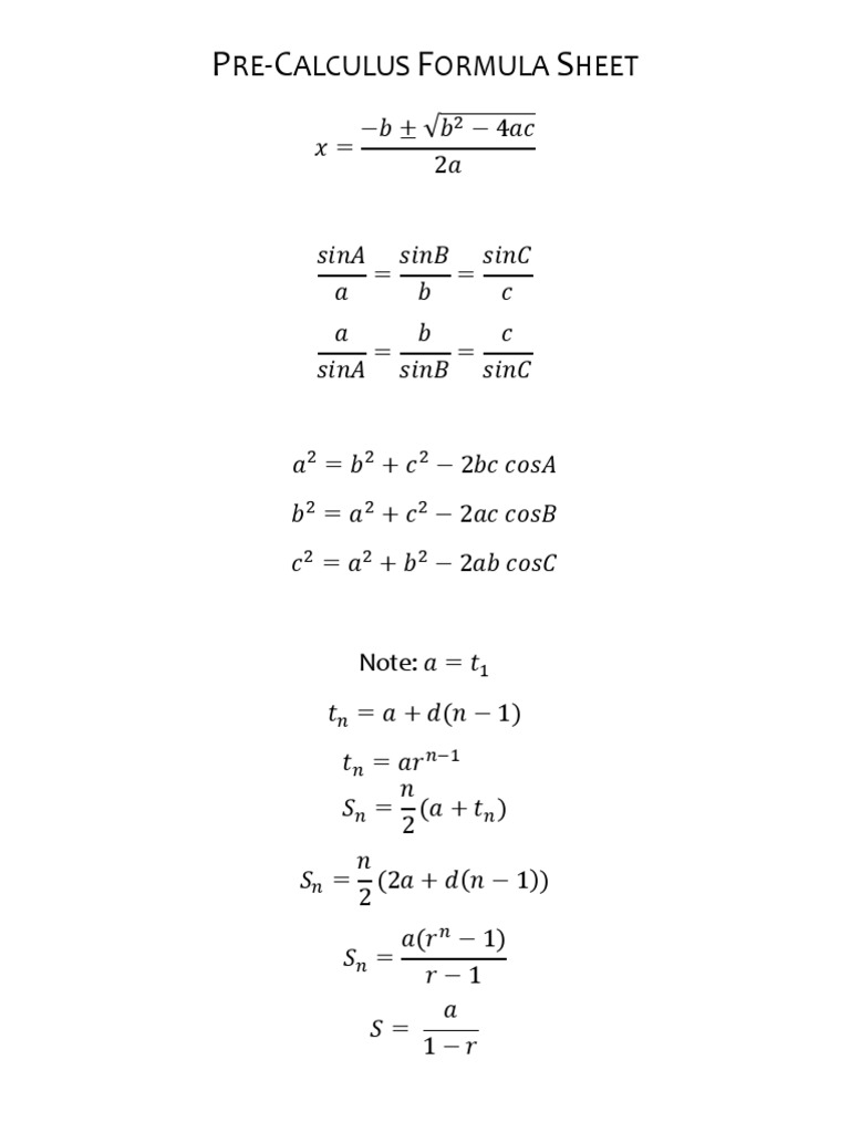 Math 11 Formula - Sheet 公式表 | PDF