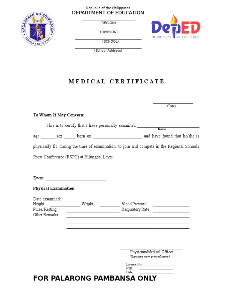 RSPC Medical Certificate Format | PDF