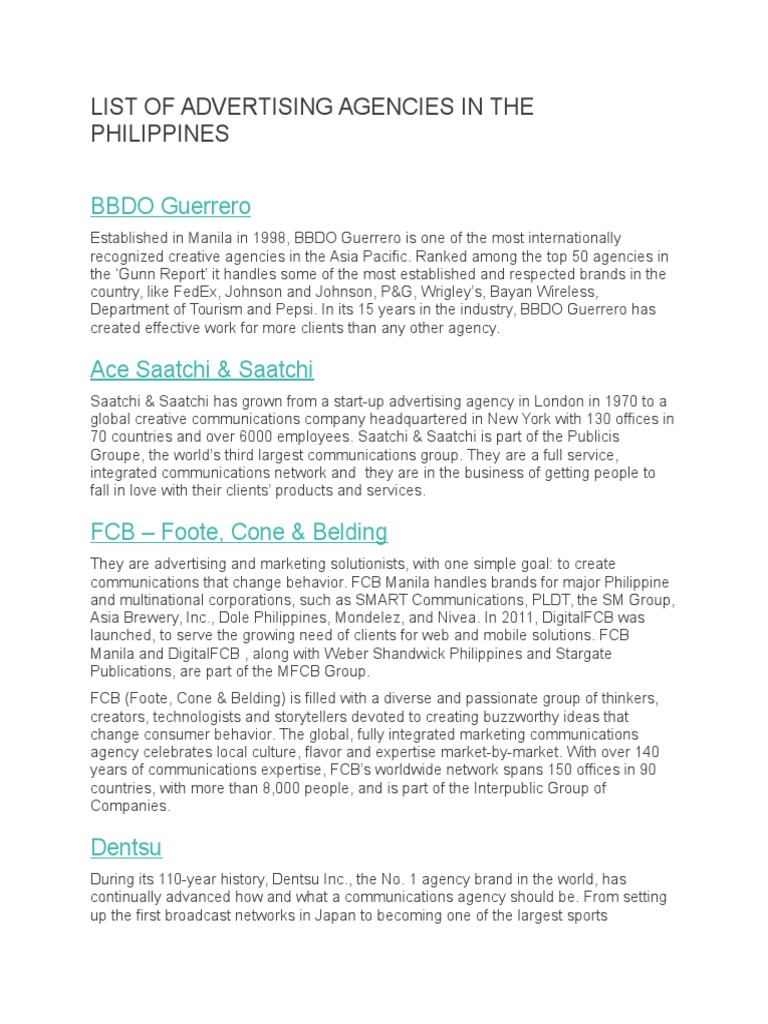 Top Advertising Agencies in the Philippines | PDF | Brand | Marketing