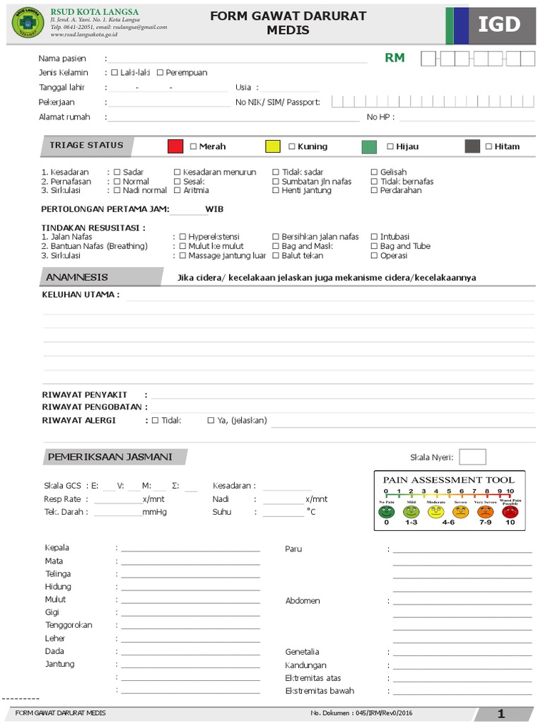 Formulir Rekam Medis Gawat Darurat - Perumperindo.co.id