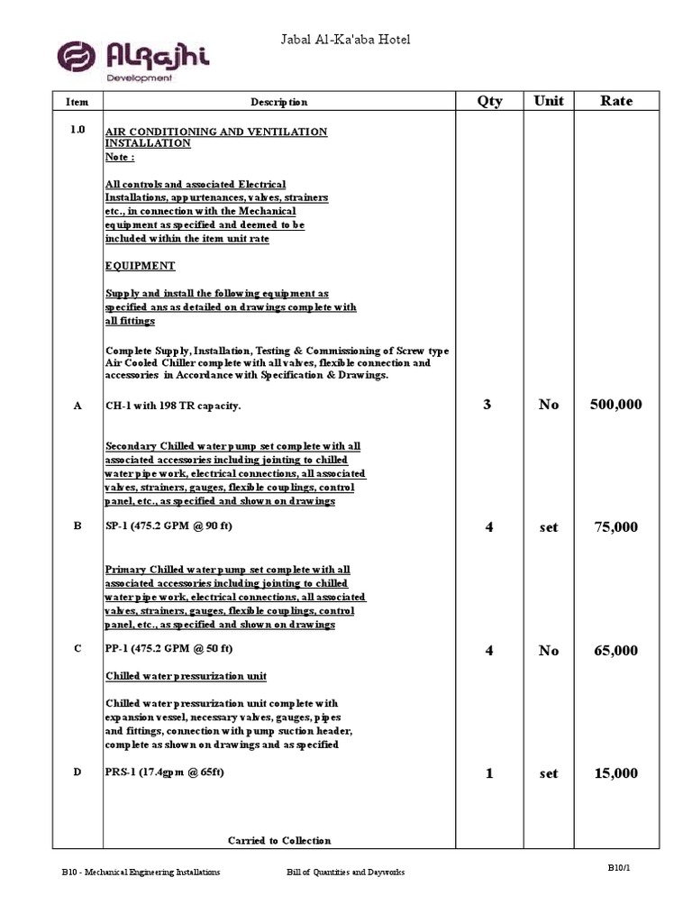 Mechanical BOQ 150710 | PDF | Duct (Flow) | Electromechanical Engineering