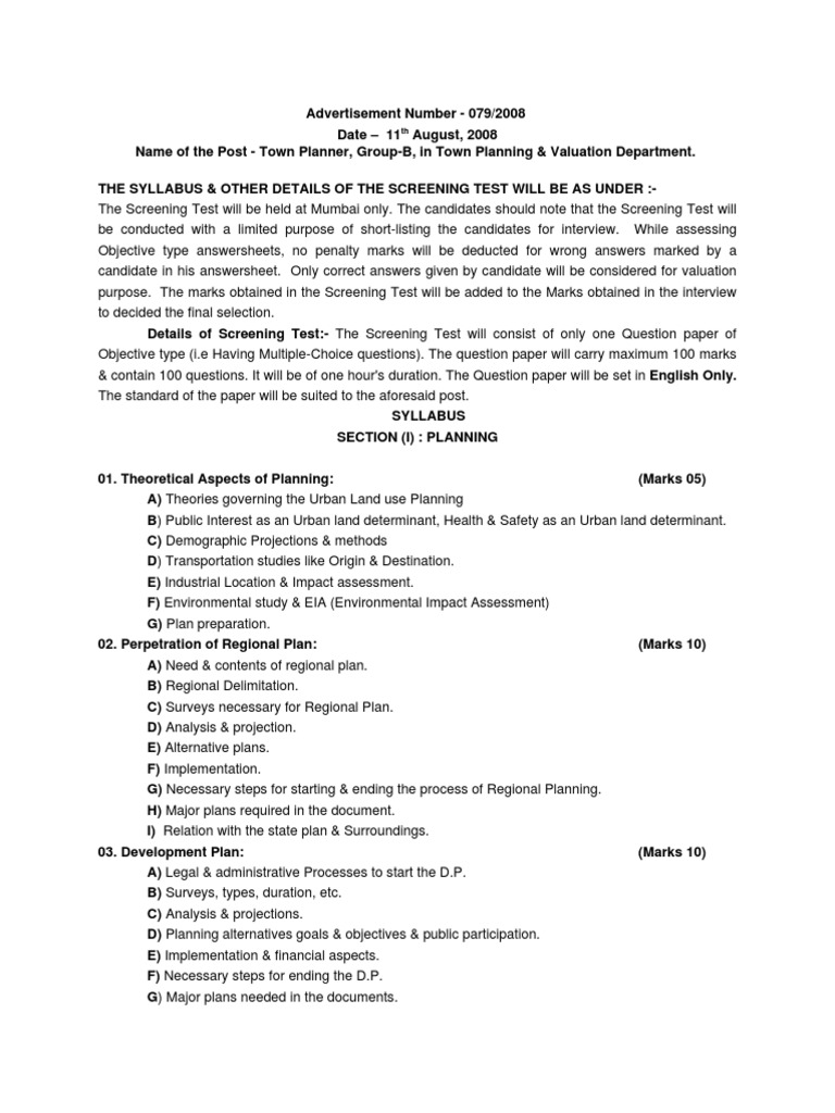 MPSC Town Planner Exam Detail | PDF | Real Estate Appraisal | Urban ...