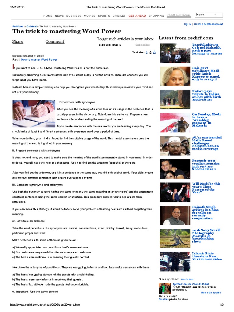 The Trick To Mastering Word Power - Rediff | PDF | Graduate Record ...