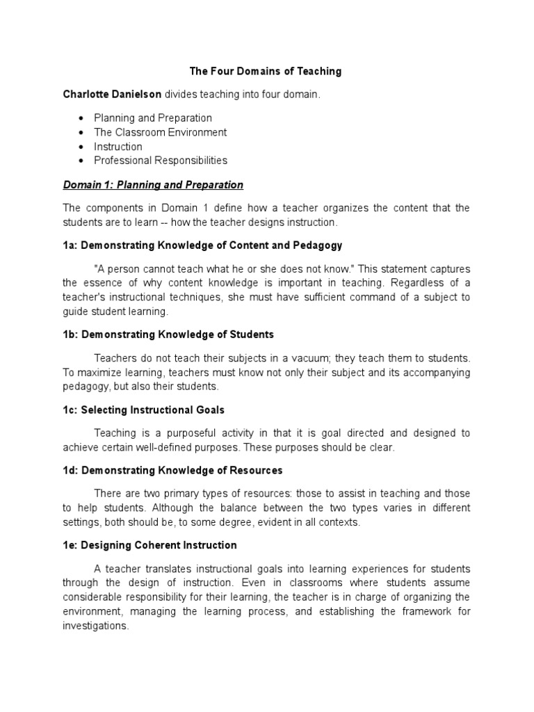 Four Domains of Teaching Explained | PDF | Teachers | Classroom