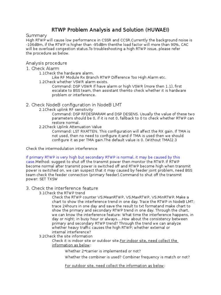 RTWP Problem Analysis and Solution | PDF | Electromagnetic Interference ...