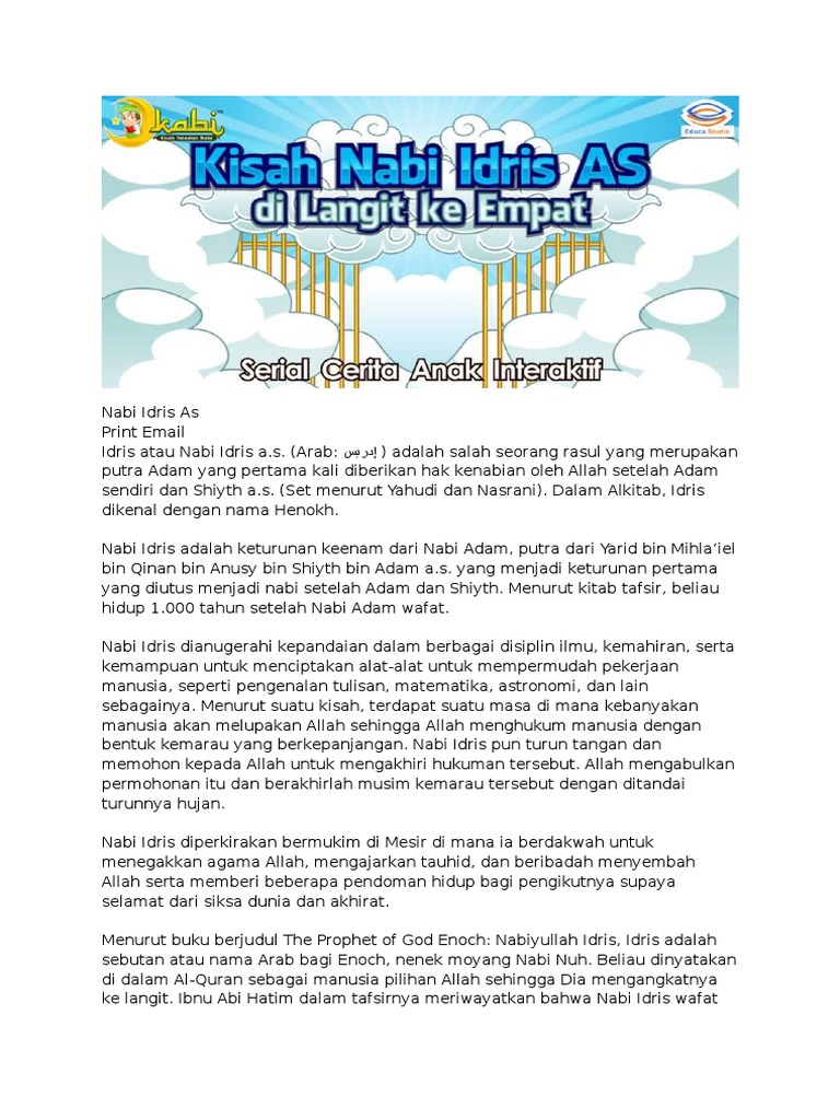Kisah Nabi Idris: Dari Lahir hingga Wafat | PDF | Agama & Spiritualitas