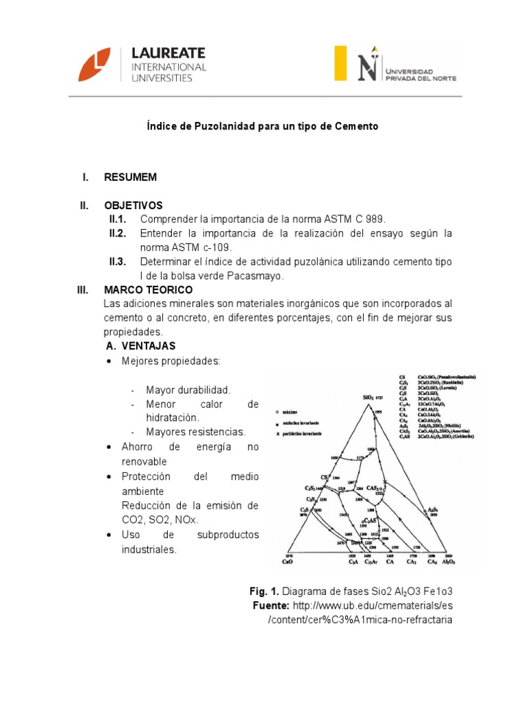 Evaluación del índice de actividad puzolánica de un cemento tipo I ...