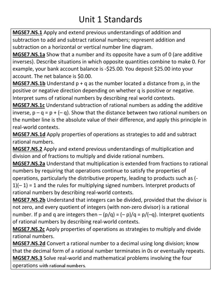 Unit 1 Standards | PDF
