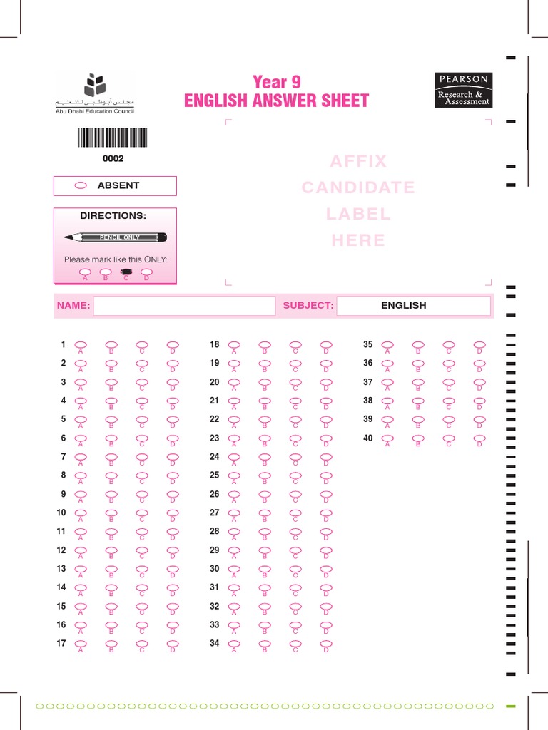 Year 9 English Answer Sheet: Affix Candidate Label Here | PDF