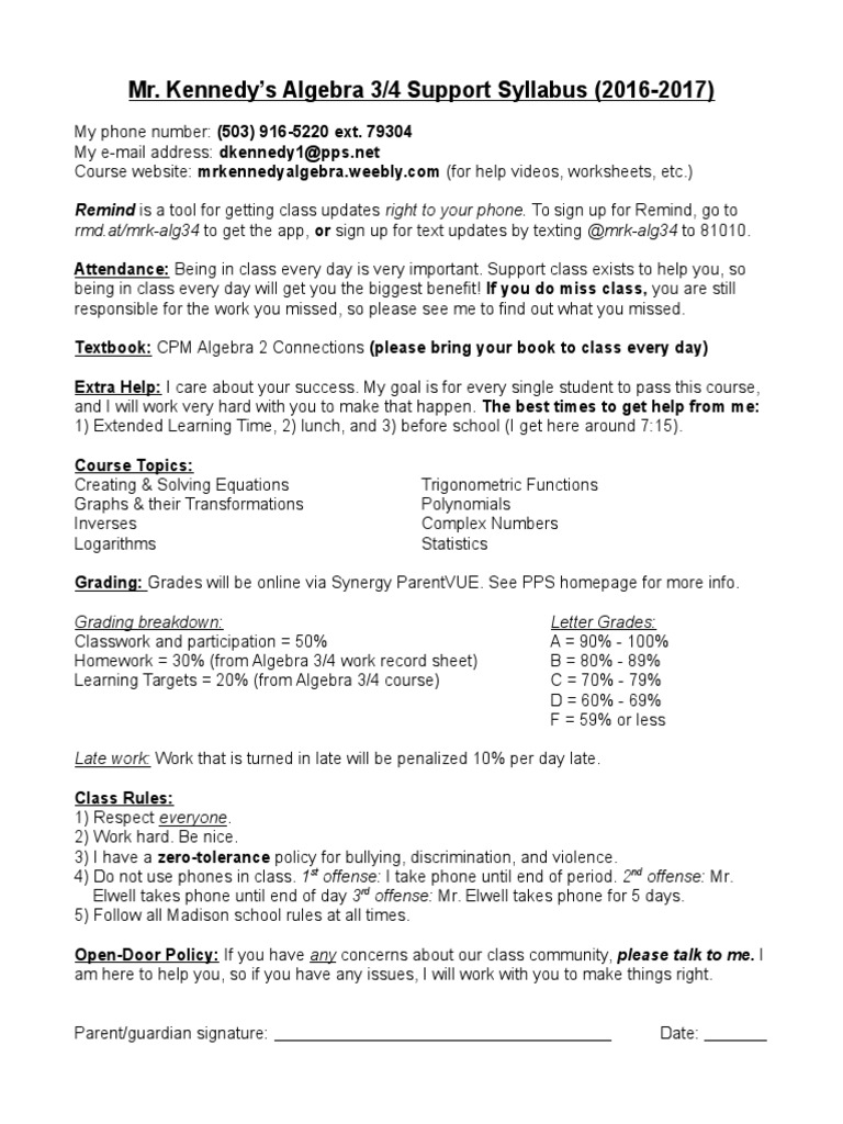Algebra 3-4 Support Syllabus | PDF | Algebra | Mathematical Objects