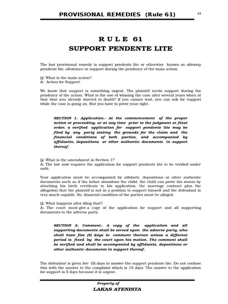 Rule 61 PR Support Pendente Lite | PDF