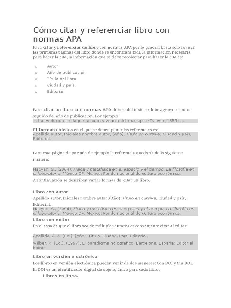 Cómo Citar y Referenciar Libro Con Normas APA | PDF | Publicación | Libros