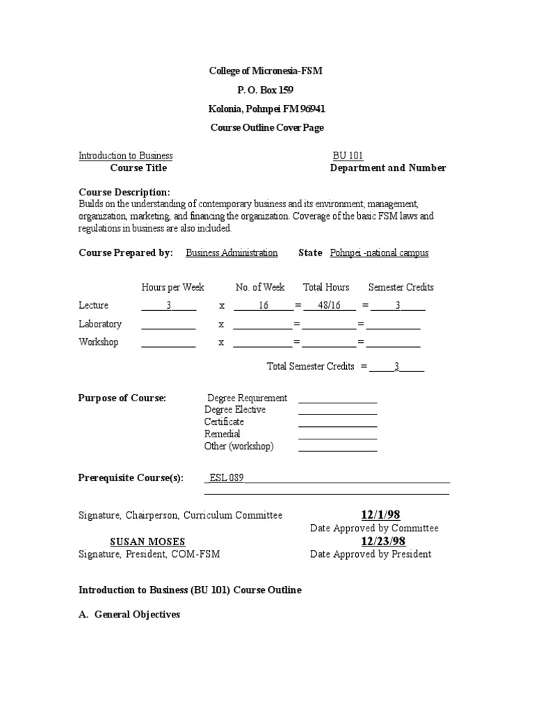 Introduction to Business Course Outline | PDF | Marketing | Business
