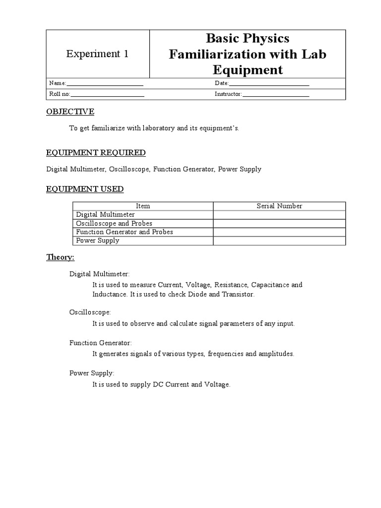 Lab Equipment Familiarization Guide | PDF | Science & Mathematics ...
