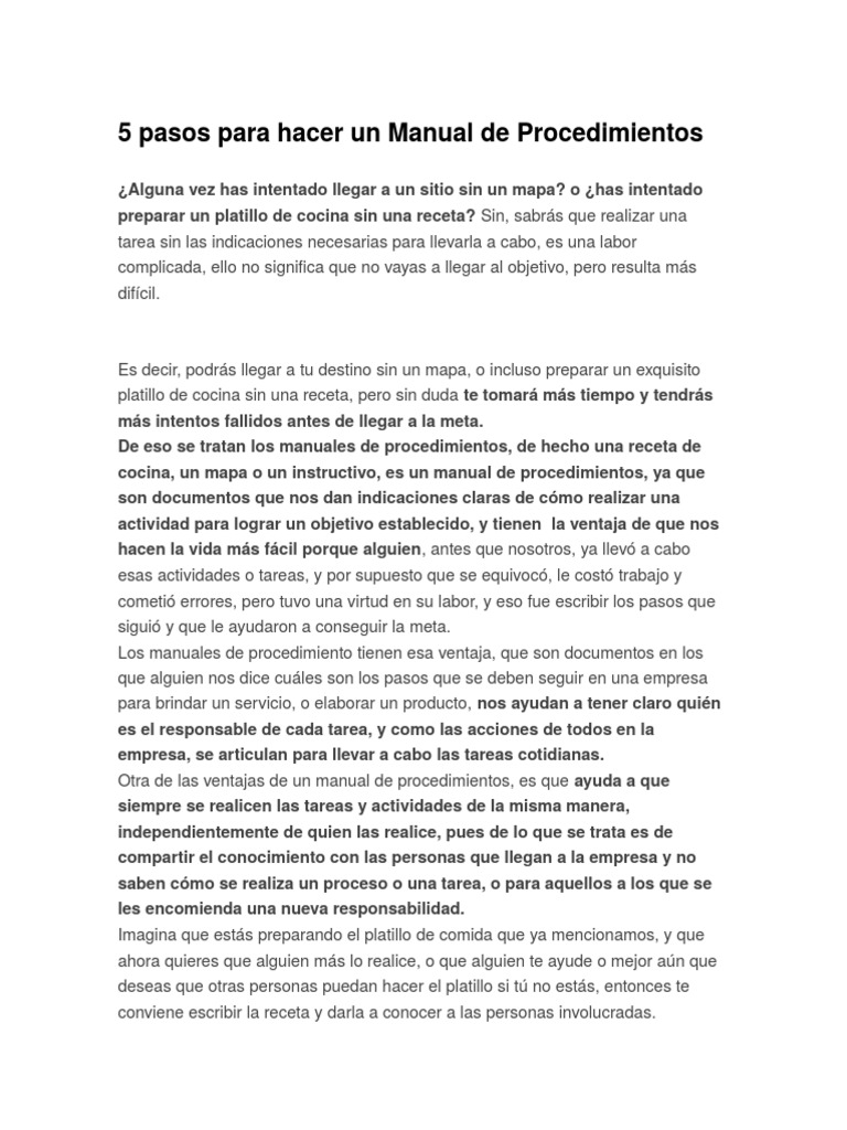 5 Pasos para Hacer Un Manual de Procedimientos | PDF | Gestión de la ...