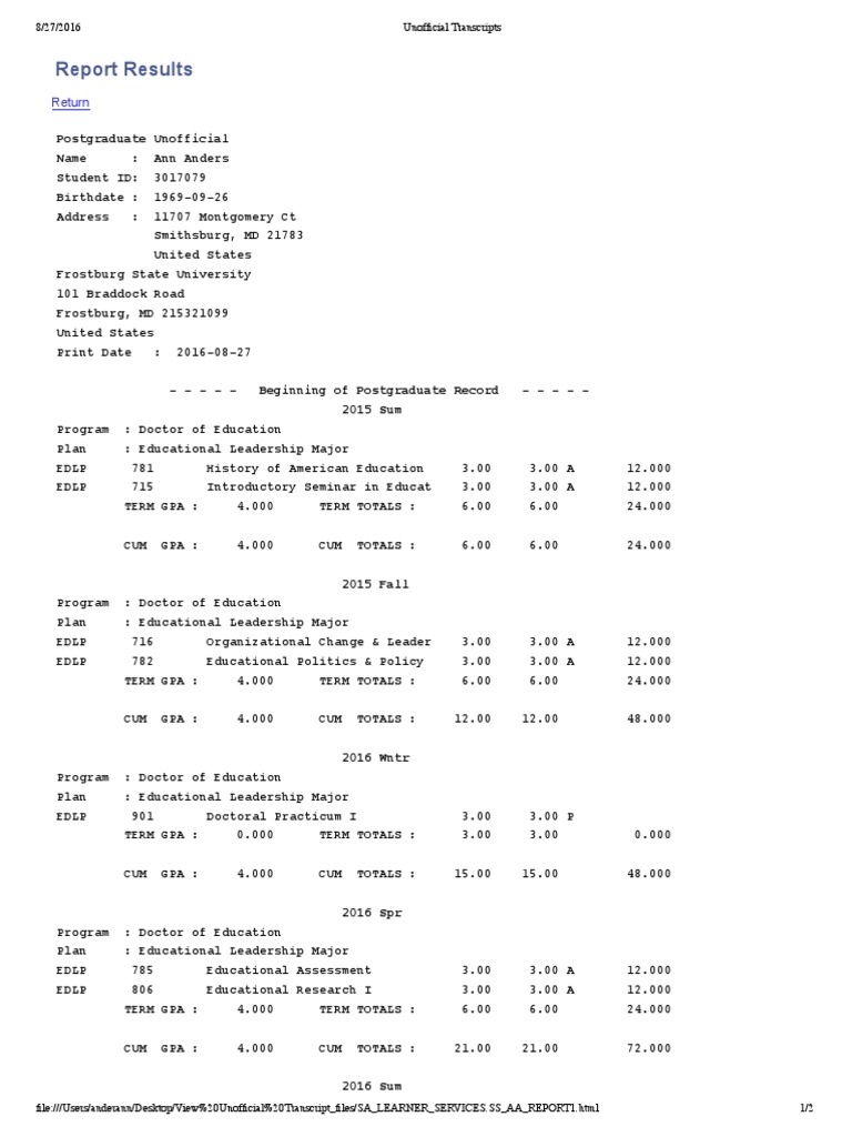 Fsu Transcript | PDF | Sports & Recreation