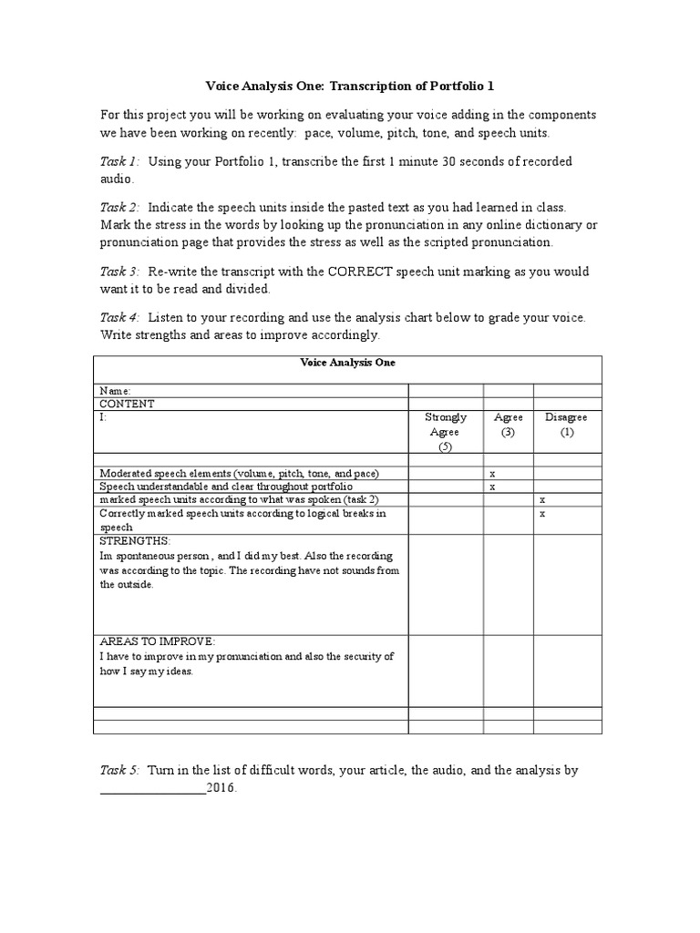 Voice Analysis: Portfolio Transcription Guide | PDF | Human ...