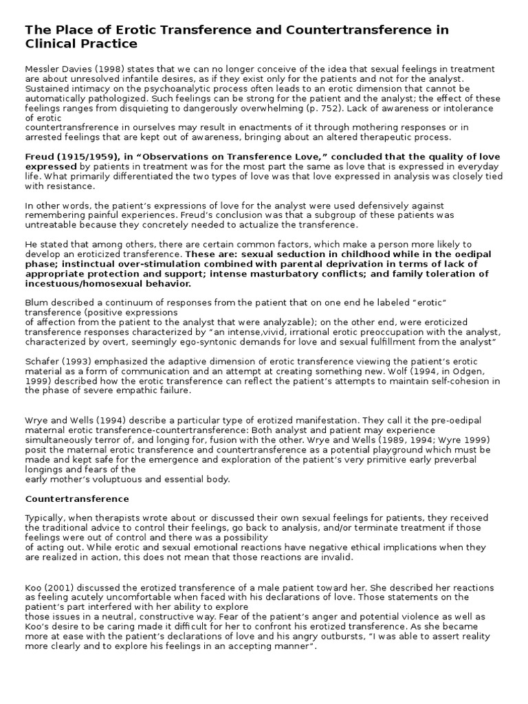 The Place of Erotic Transference and Countertransference in Clinical Practice | PDF ...