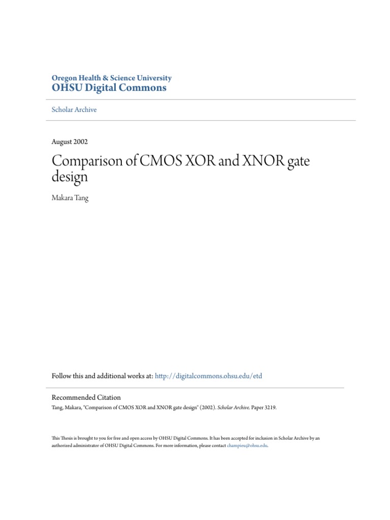 CMOS XOR and XNOR Gate Design Comparison | PDF | Mosfet | Field Effect ...