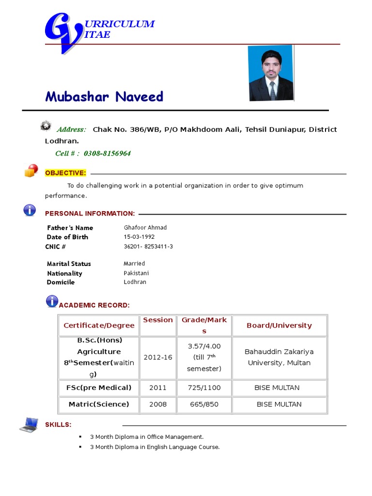 Mubashar Naveed: Urriculum Itae | PDF | Career & Growth