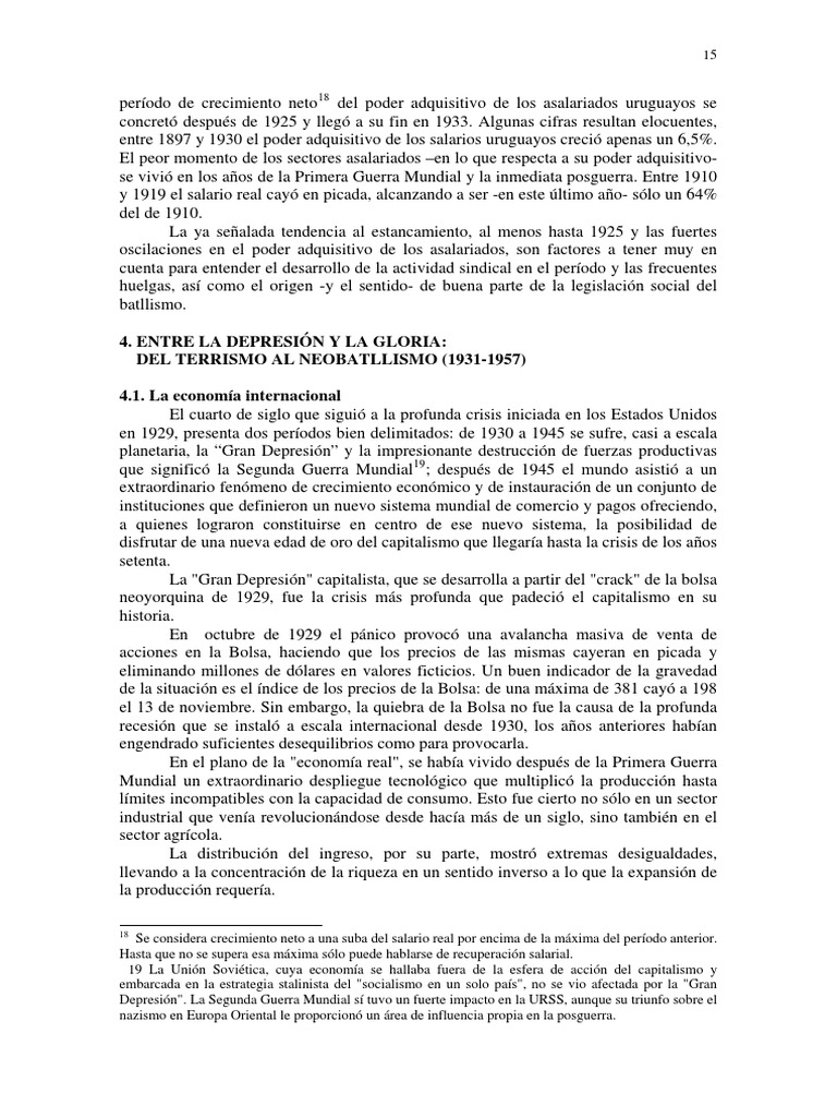 Del Terrismo Al Neobatllismo | PDF | Gran depresion | Salario