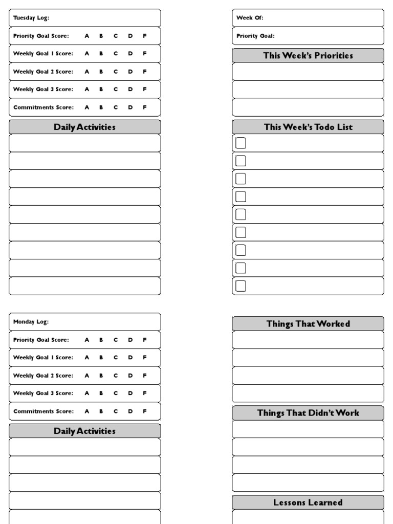 A Week in Review: Daily Logs and Scorecards Tracking Goal Progress ...