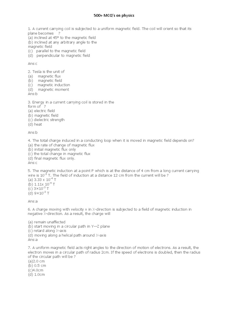 500+ Physics MCQs for Class 12 | PDF | Laws Of Thermodynamics | Fluid ...