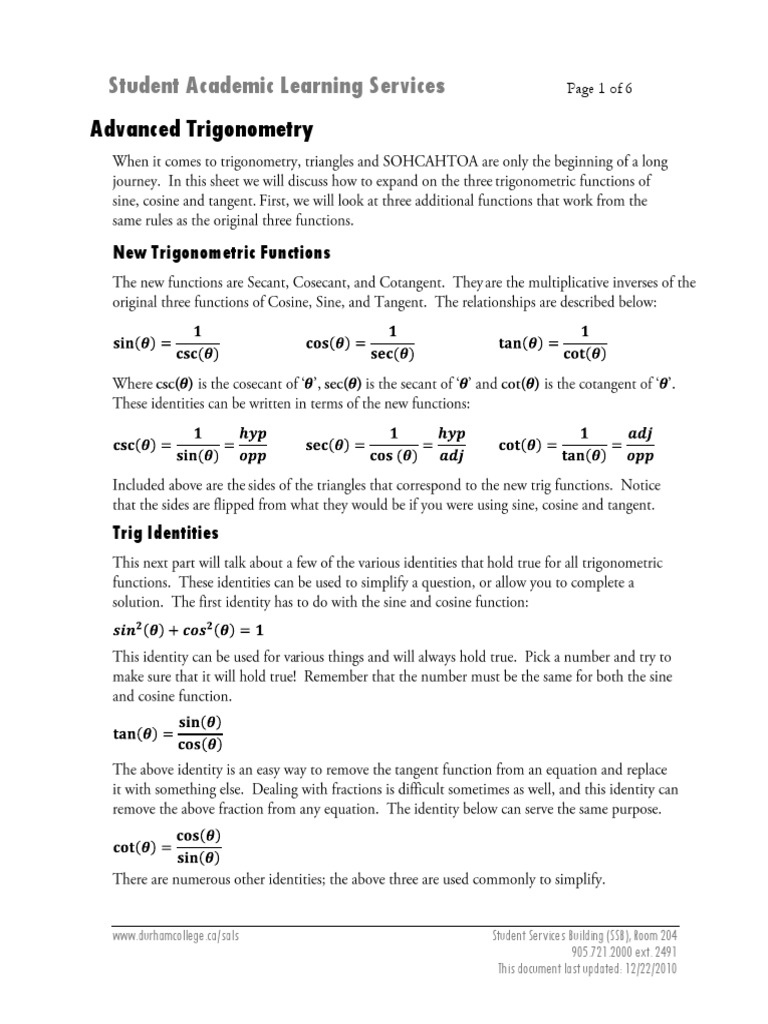 Advanced Trigonometry | PDF | Trigonometric Functions | Sine