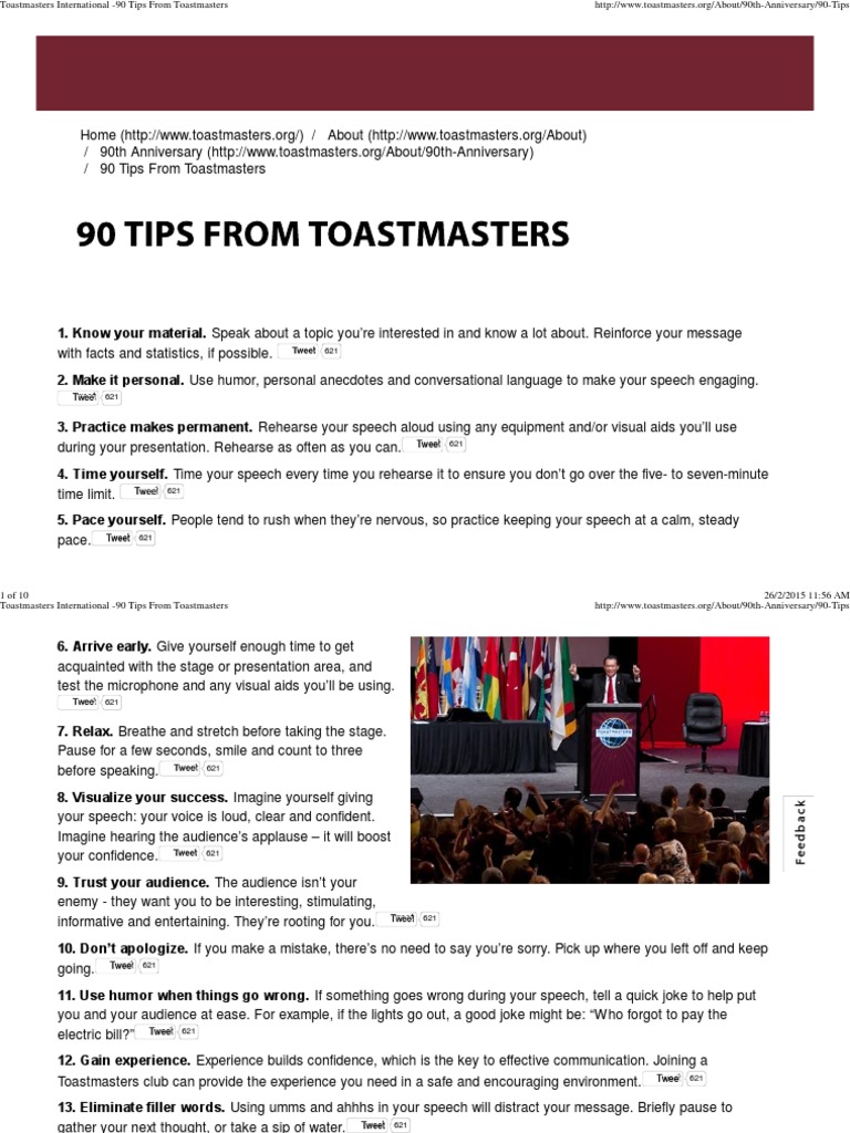 90 Tips From Toastmasters | PDF | Public Speaking | Twitter