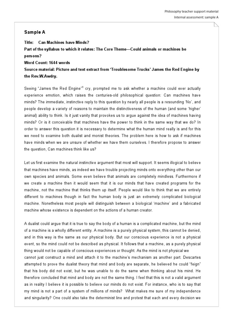 Sample A: Internal Assessment: Sample A Philosophy Teacher Support ...