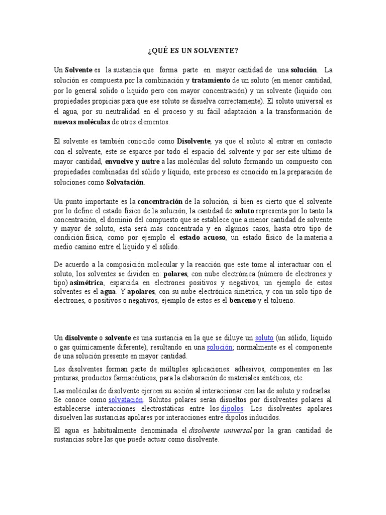 Definición y tipos de solventes | PDF | Solvente | Polaridad química