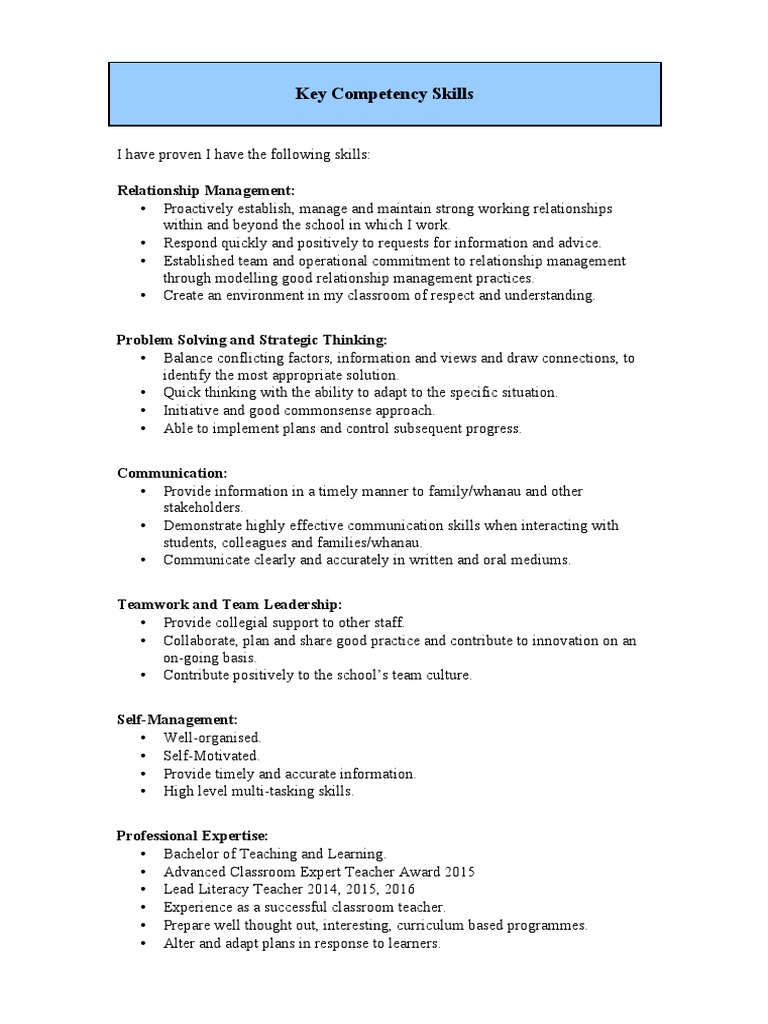 Key Competency Skills | PDF