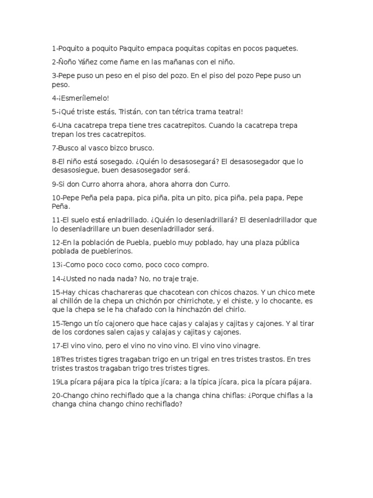 20 Trabalenguas | PDF