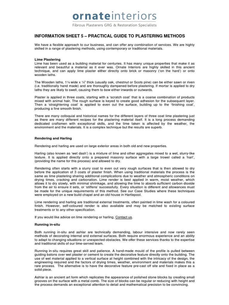 Information Sheet 5 - Practical Guide To Plastering Methods | PDF ...