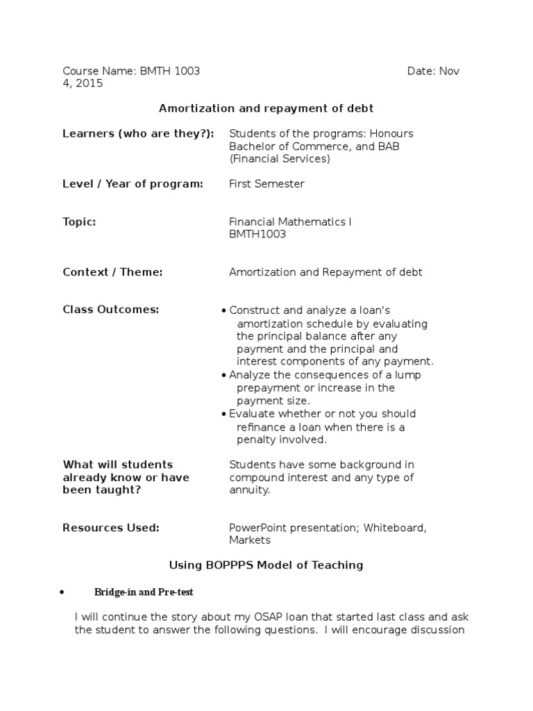Lesson Plan - Amortization | PDF | Mortgage Loan | Amortization (Business)