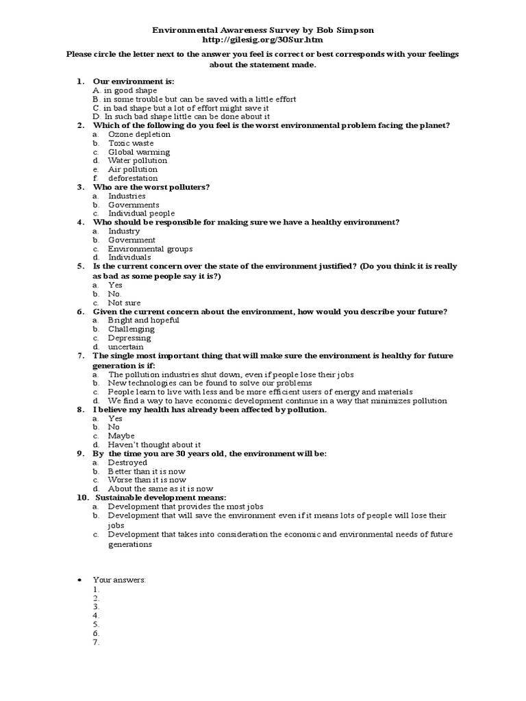 Environmental Awareness Survey | PDF