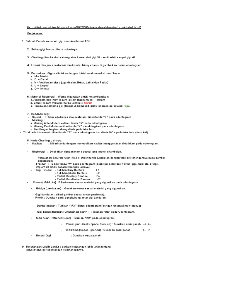 Contoh Form Odontogram | PDF