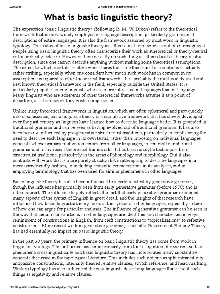 What is Basic Linguistic Theory | Linguistics | Theory