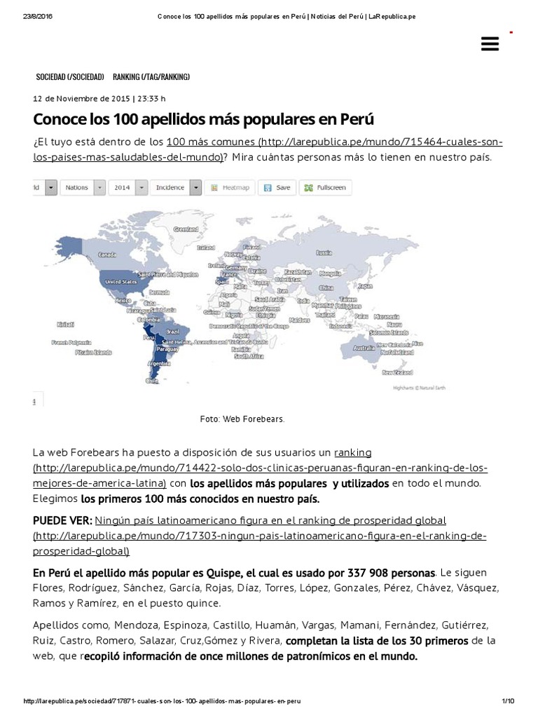 Conoce Los 100 Apellidos Más Populares en Perú - Noticias Del Perú ...