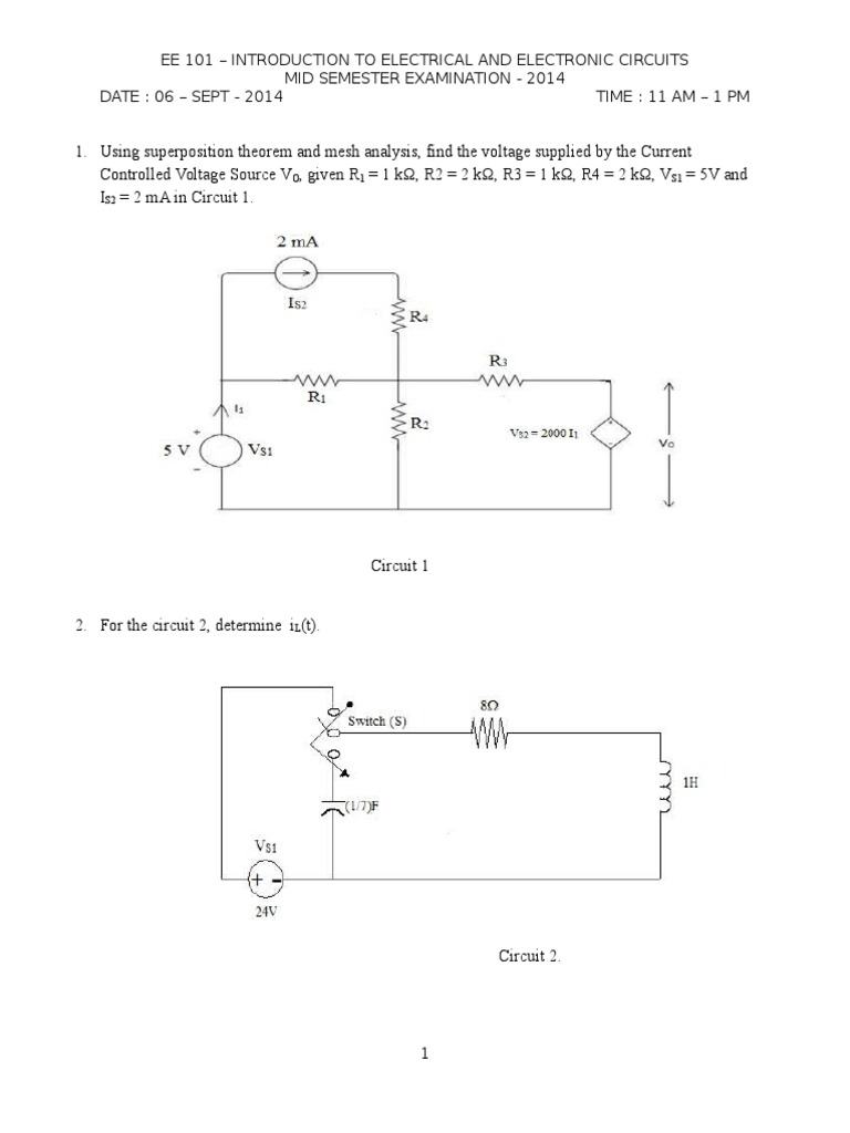 EE101 Midsem 2.1 Final | PDF | Electrical Network | Quantity
